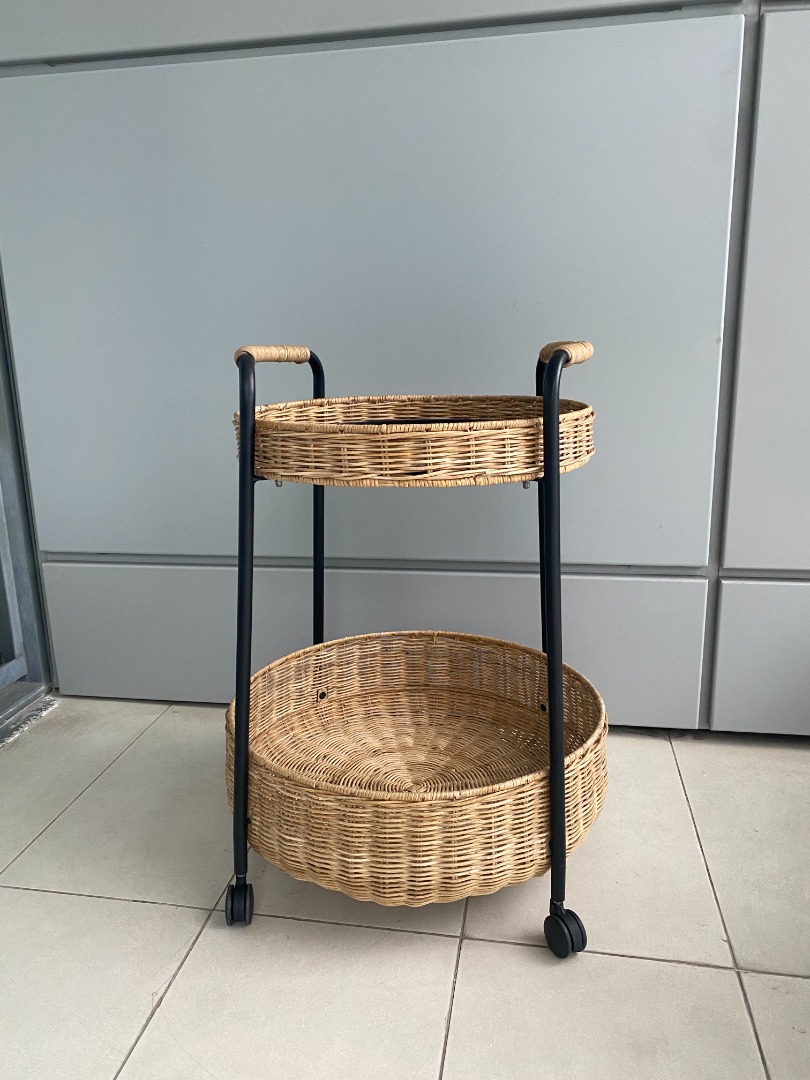 Trolley table with storage, rattan/anthracite, Furniture & Home Living ...