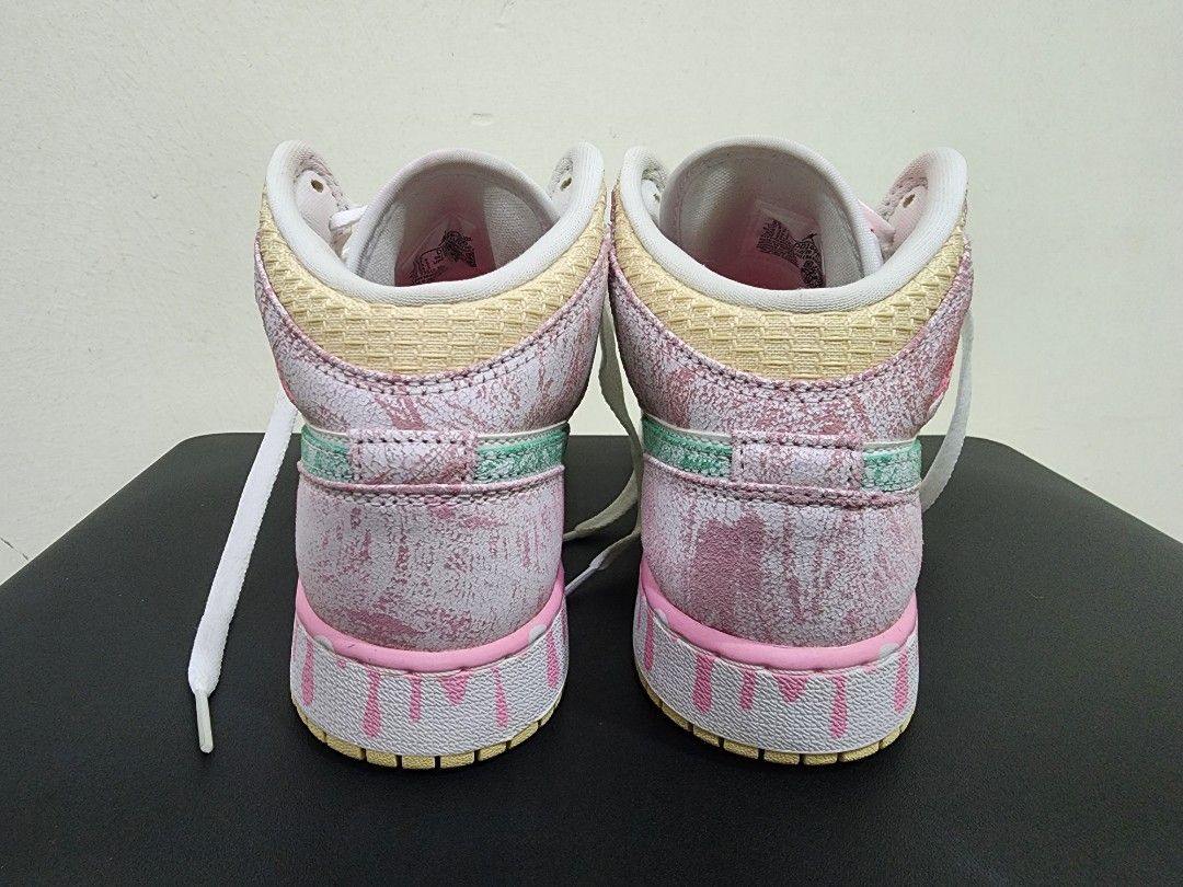 Air jordan 1 mid drip painting strawberry ice cream, Women's Fashion ...
