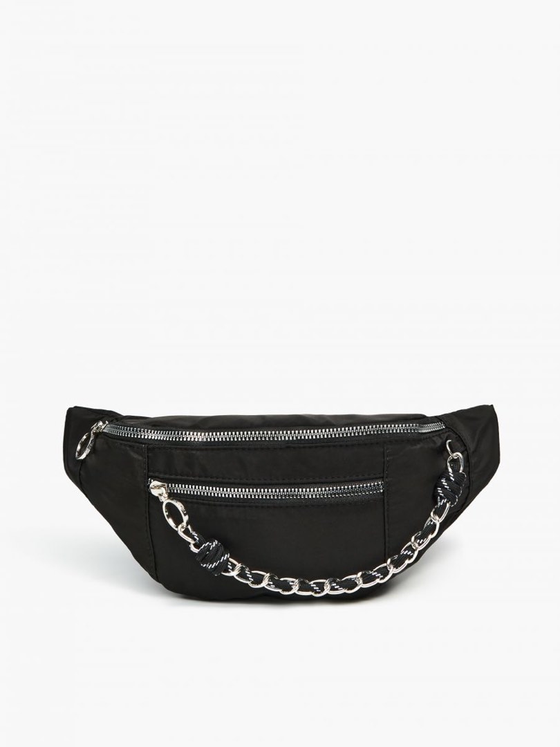 ANAP (Japan) Black Minimalist Fanny Pack / Crossbody Bag with Chain ...