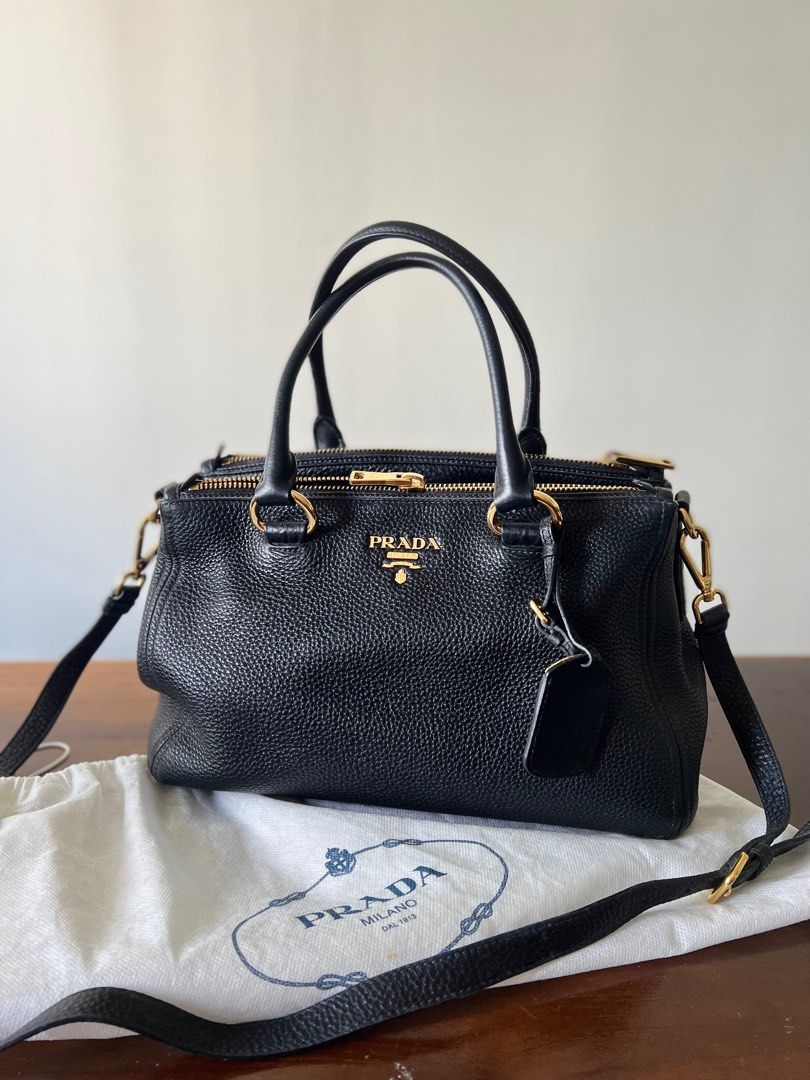 Authentic Prada Bag Black Leather with Gold details, Luxury, Bags ...