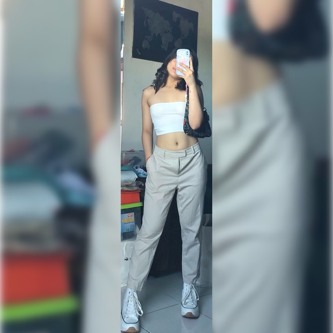 Authentic Uniqlo Low Waist Pants Plus Size Cream Khaki, Women's Fashion ...