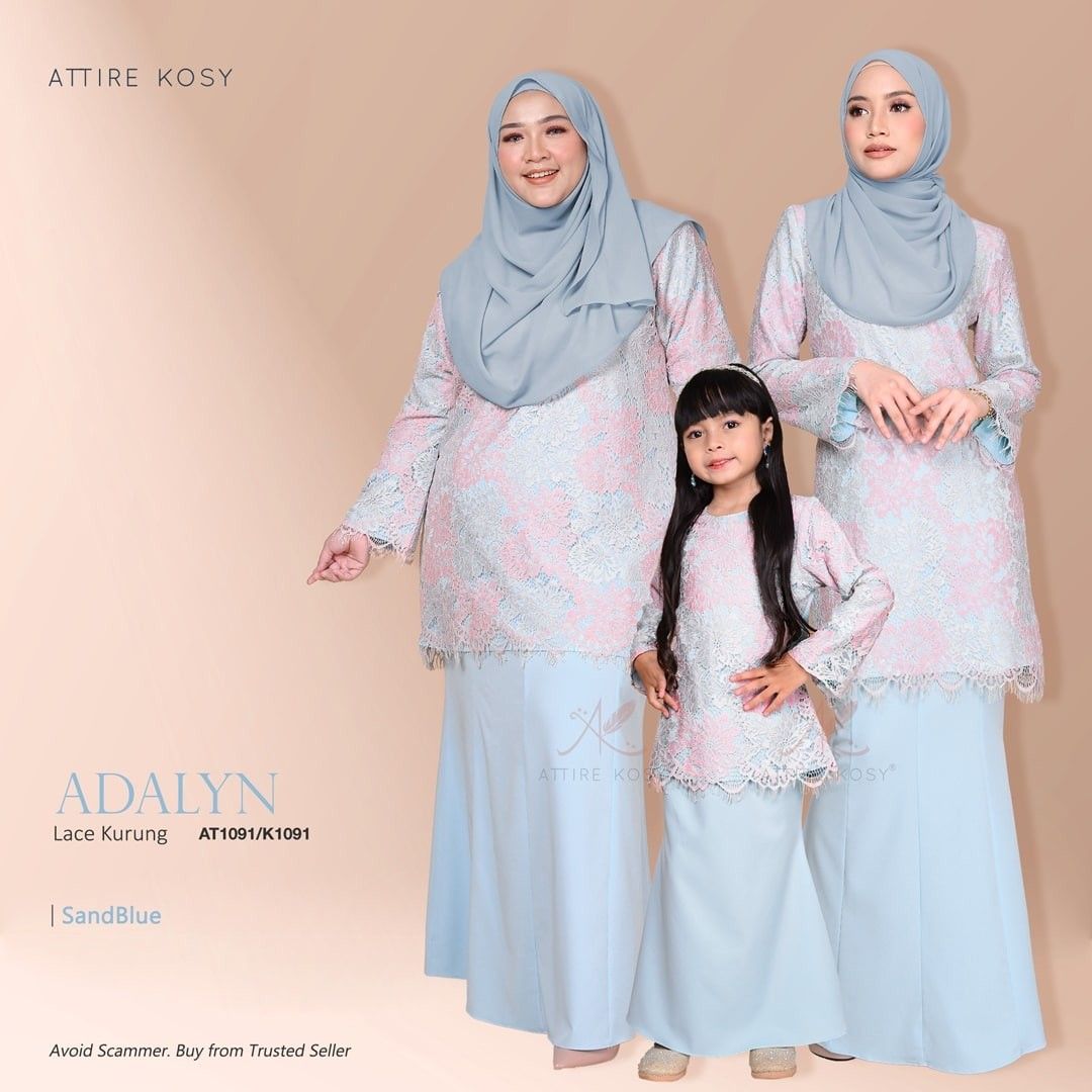Baju kurung kebaya Lace Mom Kids Ibu Anak Plus Size 32 - 60, Women's Fashion, Muslimah Fashion ...
