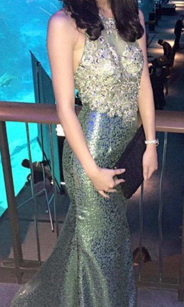 Beautiful Shimmer sequin green gown, Women's Fashion, Dresses & Sets ...
