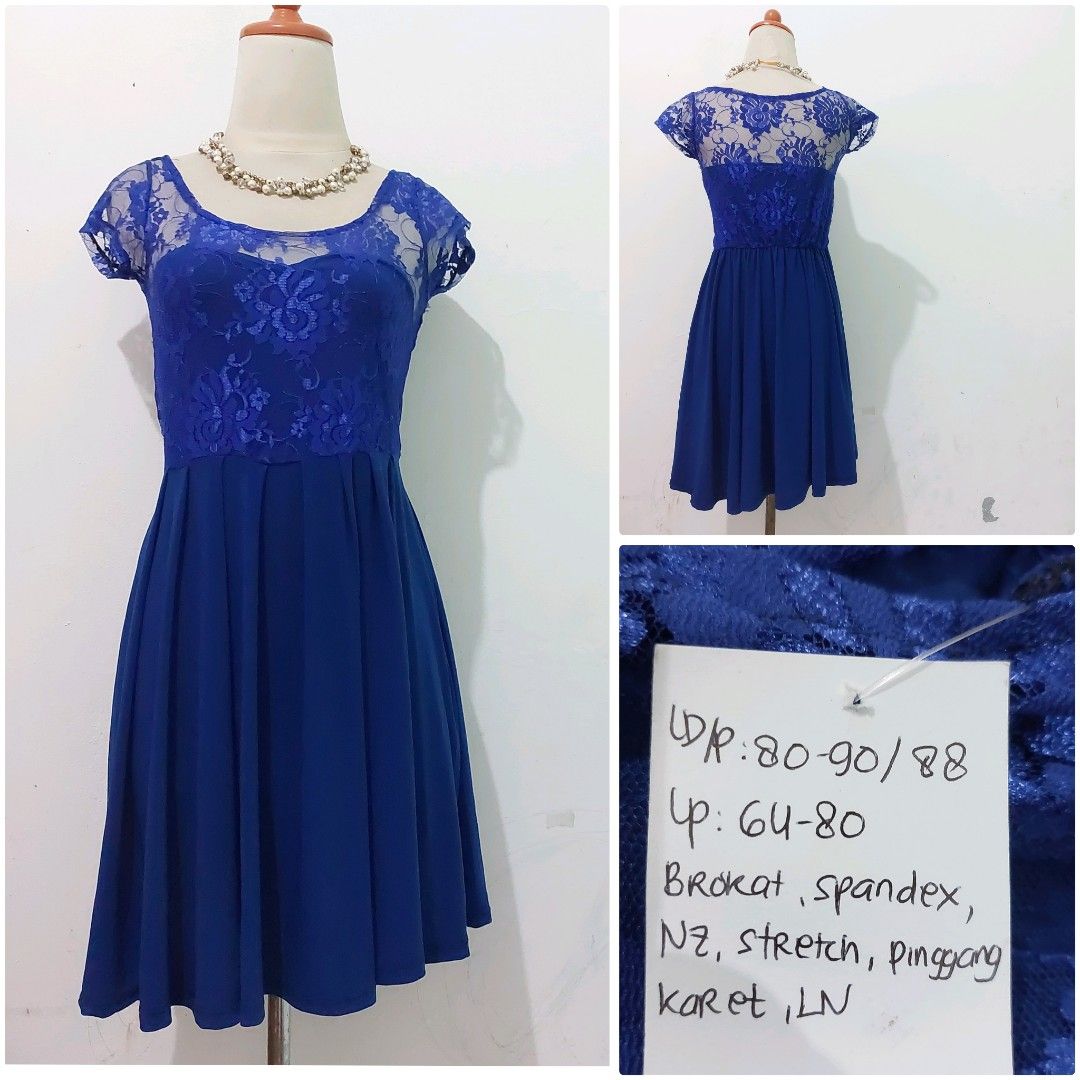 Blue Brokat Party Dress/Thrift Dress Pesta Brokat Biru, Fesyen Wanita ...