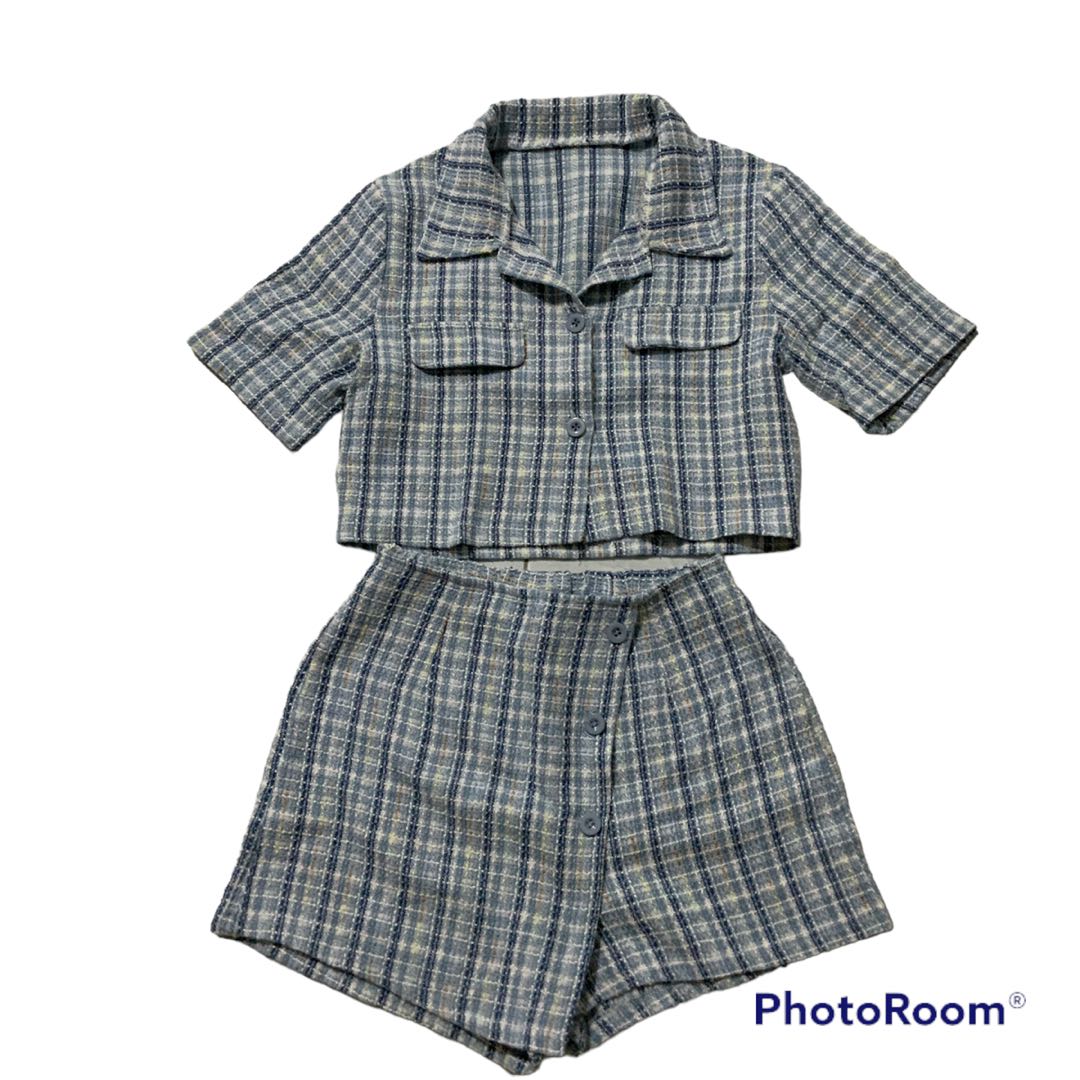 Blue Tweed Coords Skort, Women's Fashion, Dresses & Sets, Sets or ...
