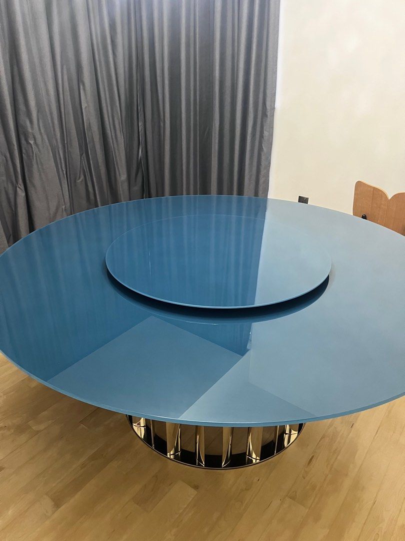 Cassina Blue Glass Dining Table, Furniture & Home Living, Furniture ...