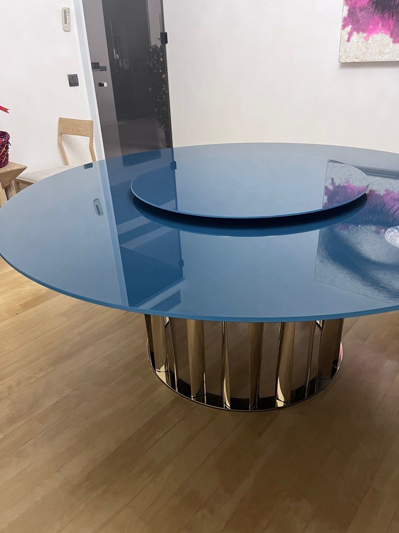 Cassina Blue Glass Dining Table, Furniture & Home Living, Furniture ...