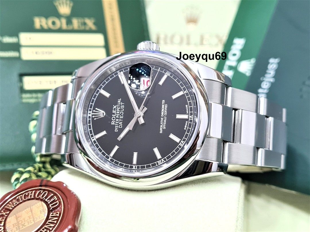 (CERT/BOX) Engraved Rehaut! Men ROLEX DATEJUST Steel Black 116200 AN ...
