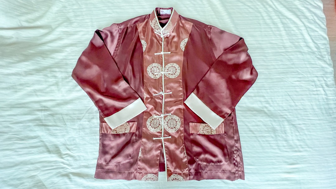 dark brown silk like texture chinese style long sleeves baju melayu ...