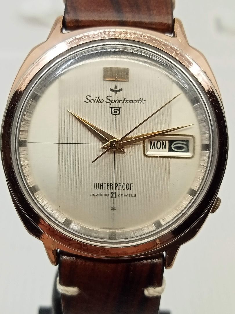 OMG Rare! Vintage 1963/1964 Seiko 5 "Seikosha" Sportsmatic Caliber 410 "Semi-Linen" Dial Gold ...
