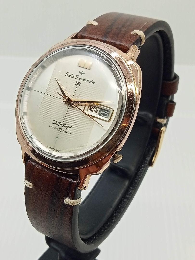 OMG Rare! Vintage 1963/1964 Seiko 5 "Seikosha" Sportsmatic Caliber 410 "Semi-Linen" Dial Gold ...