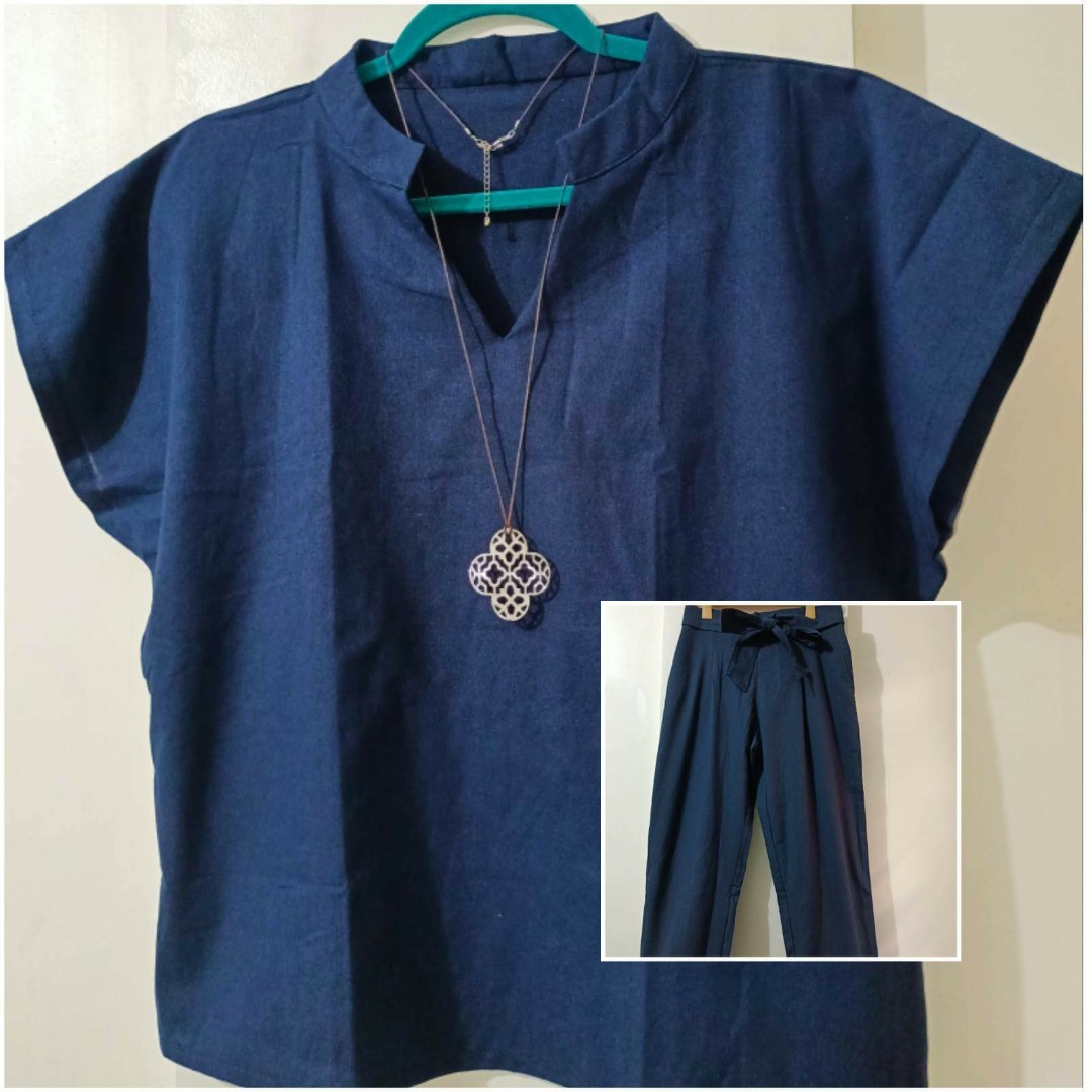 Flutter Style + Vneck Coords Navy Blue, Women's Fashion, Dresses & Sets ...
