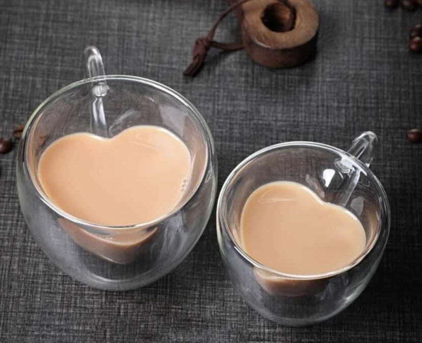 Glass Cups - double walled heart shaped cups, Furniture & Home Living ...