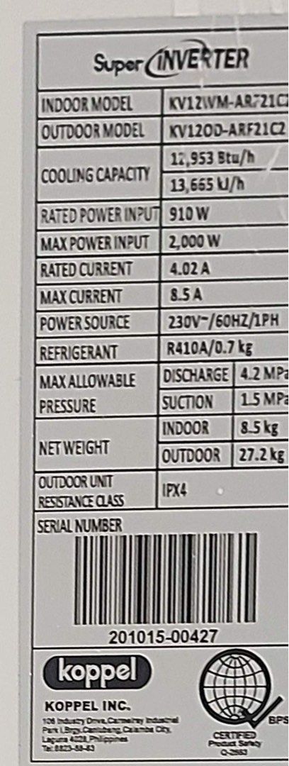 Koppel Super Inverter Aircon (barely used), TV & Home Appliances, Air ...