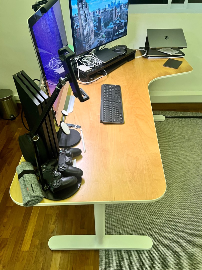 L shaped study table, height can be adjusted, Furniture & Home Living ...