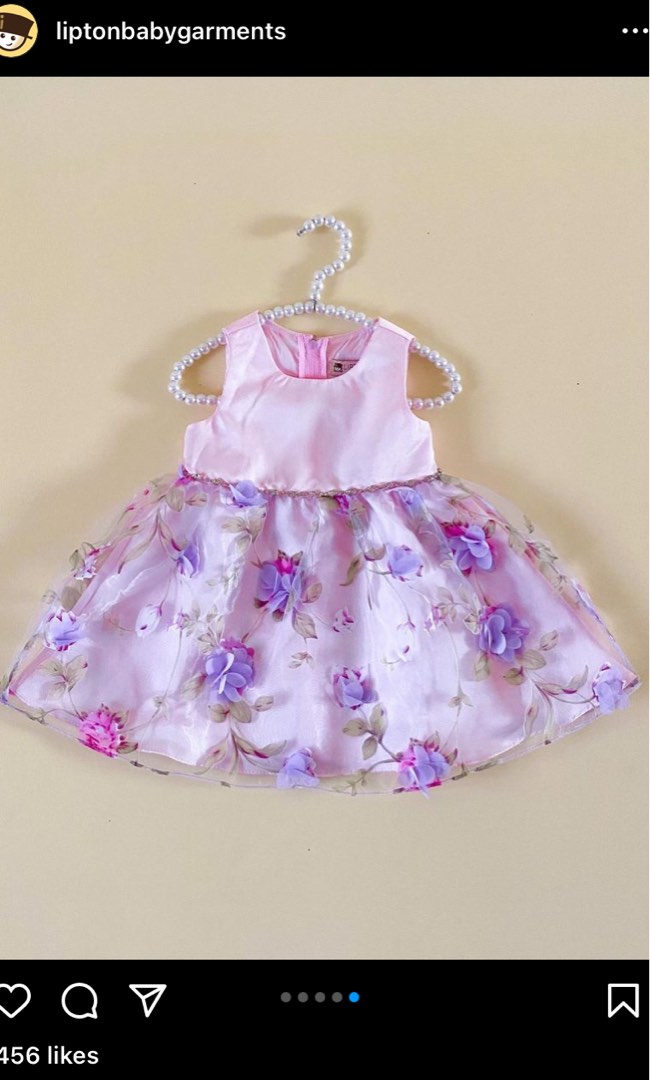 Lipton Baby Pink Purple Flower Dress with Ribbon, Babies & Kids, Babies ...