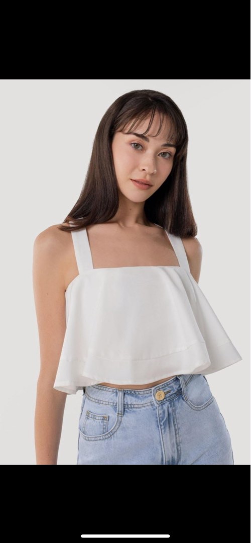 DARLIA CROSS BACK FLARE TOP #MADEBYLOVET (WHITE), Women's Fashion, Tops ...