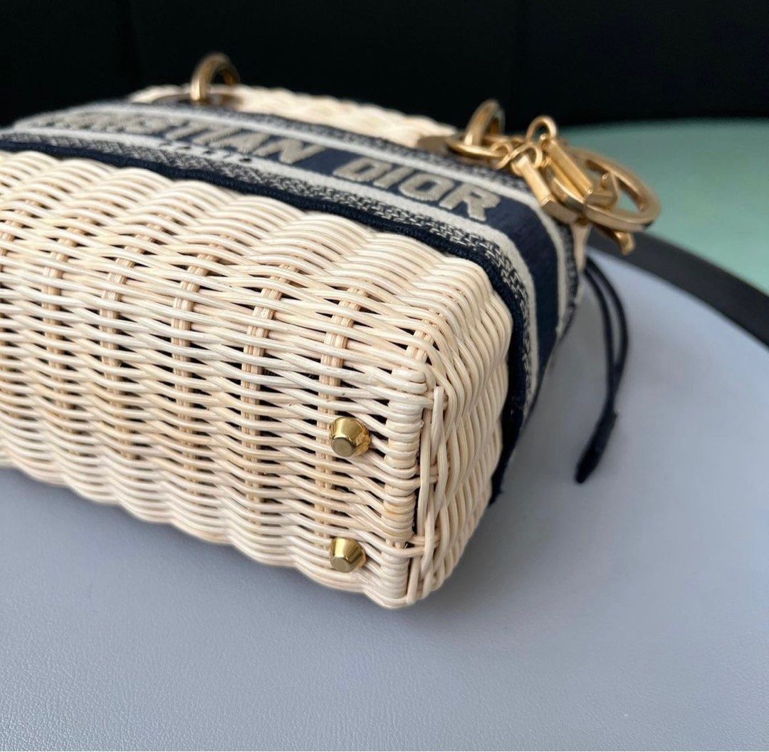 NEW Dior Lady Dior Mini Wicker Bag Oblique Blue, Luxury, Bags & Wallets ...
