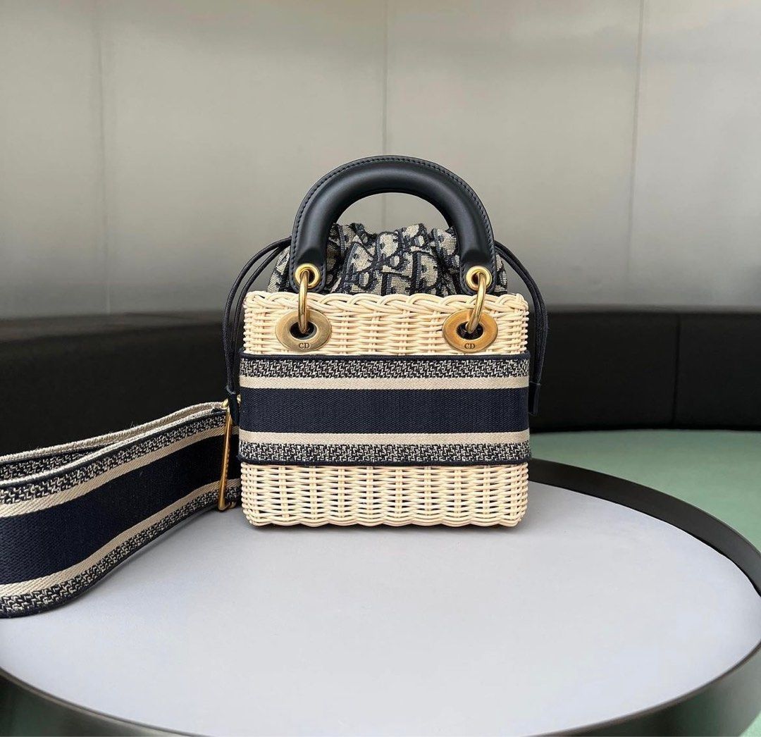 NEW Dior Lady Dior Mini Wicker Bag Oblique Blue, Luxury, Bags & Wallets ...
