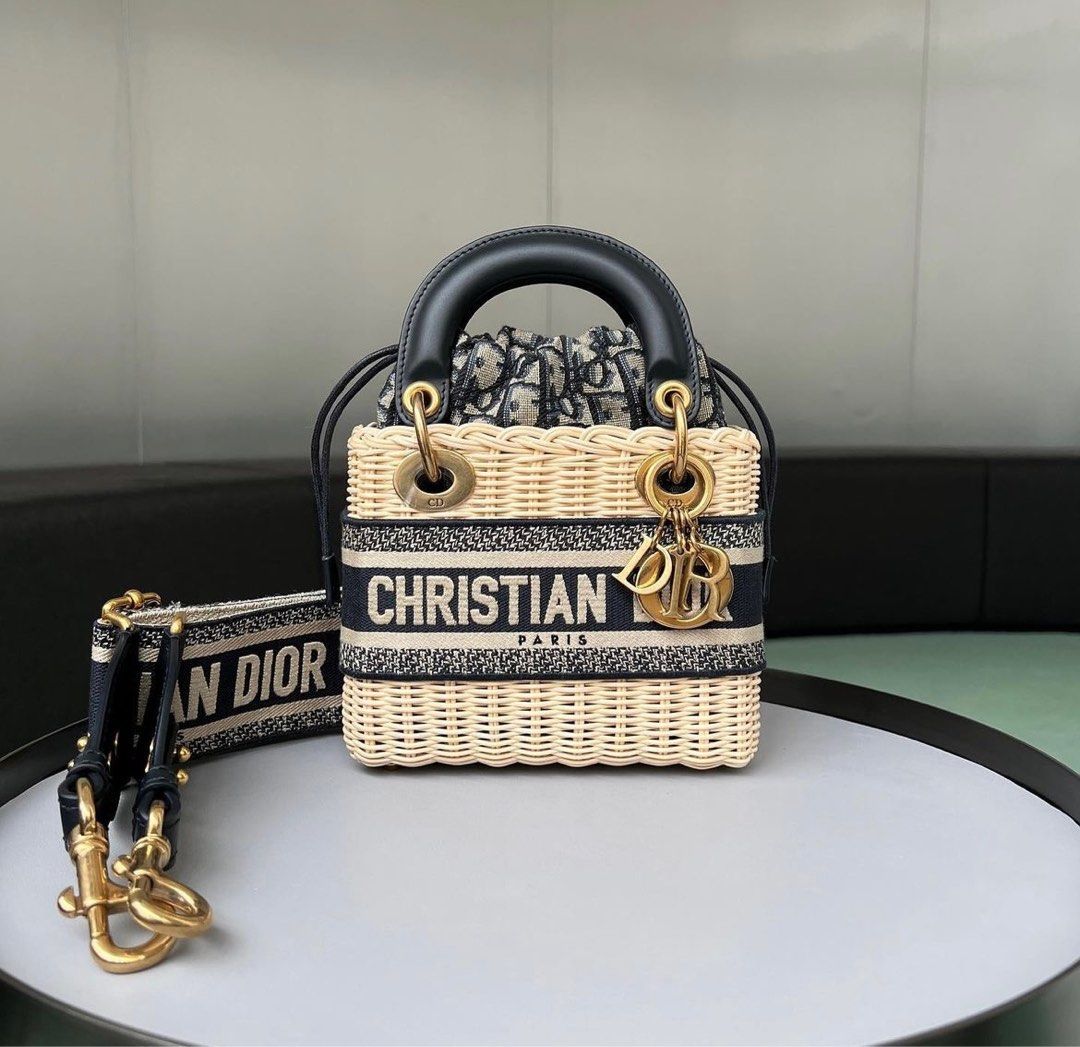 NEW Dior Lady Dior Mini Wicker Bag Oblique Blue, Luxury, Bags & Wallets ...