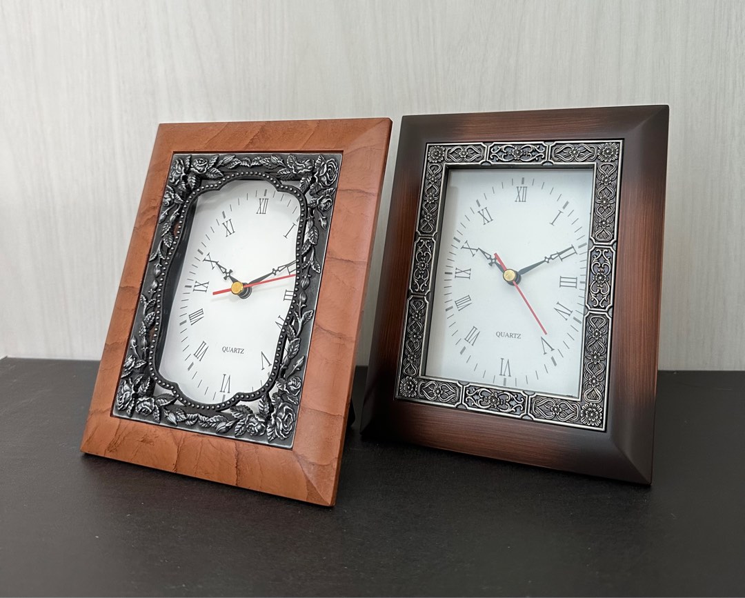 Set of 2 - Table Quartz Clock - Wood/Pewter Frame, Furniture & Home ...