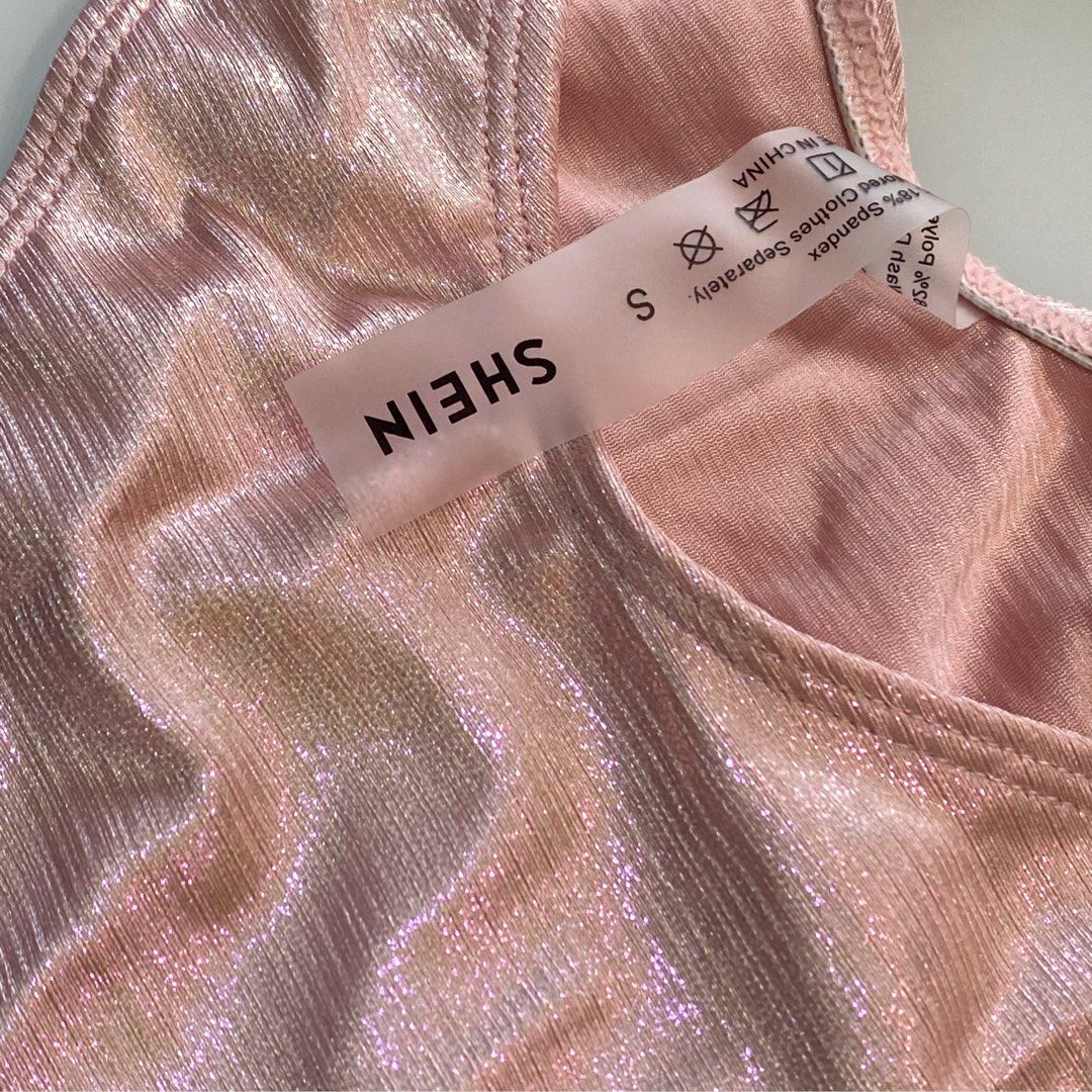 SHEIN Metalic Swimsuit Bikini stop & Bottom - Pink S Small, Women's ...