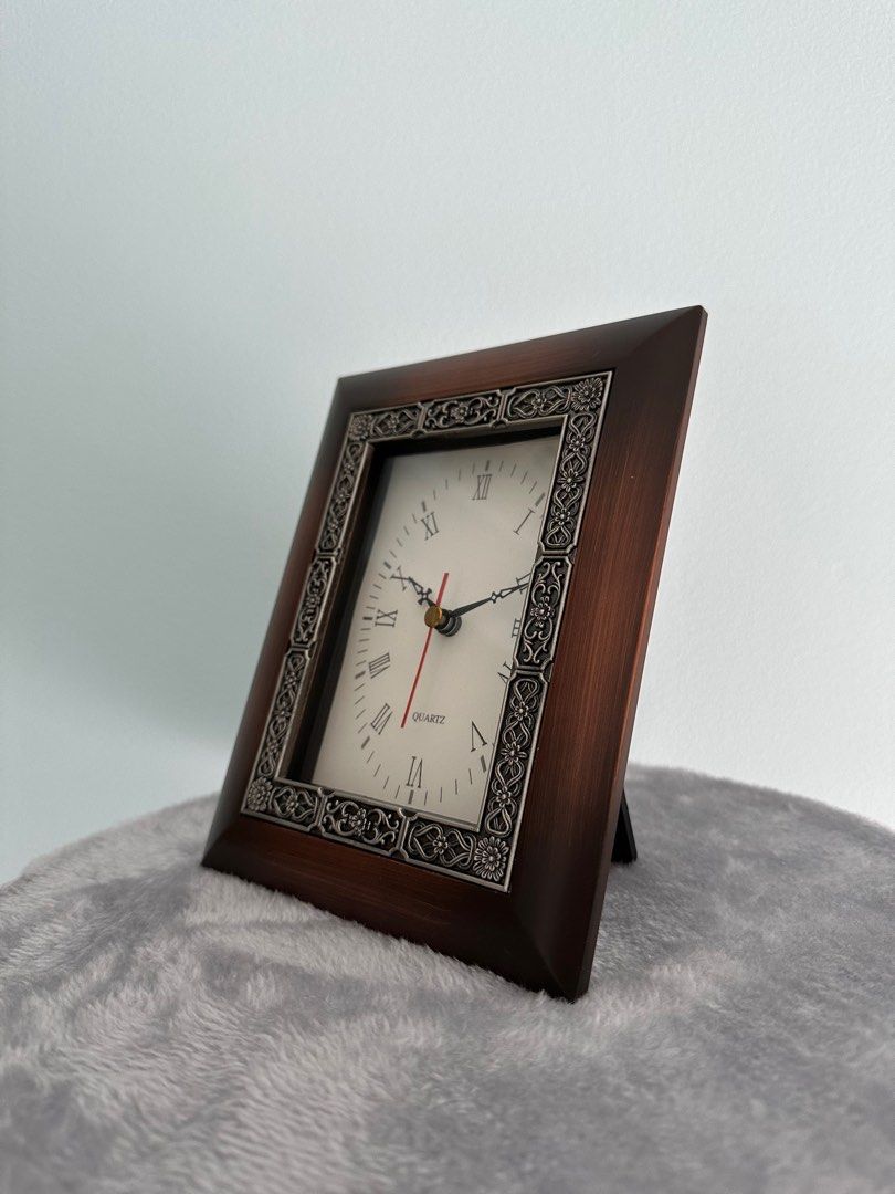 Table Quartz Clock - Wood/Pewter Frame, Furniture & Home Living, Home ...