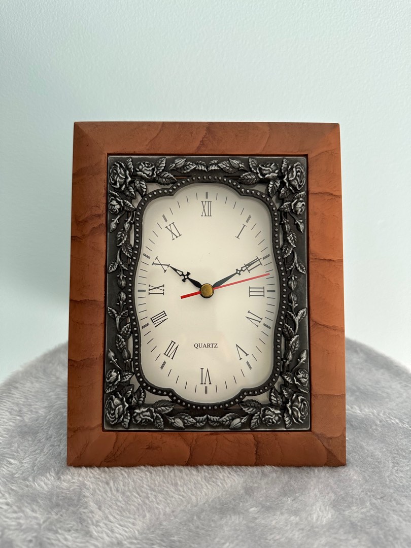 Table Quartz Clock - Wood/Pewter Frame, Furniture & Home Living, Home ...