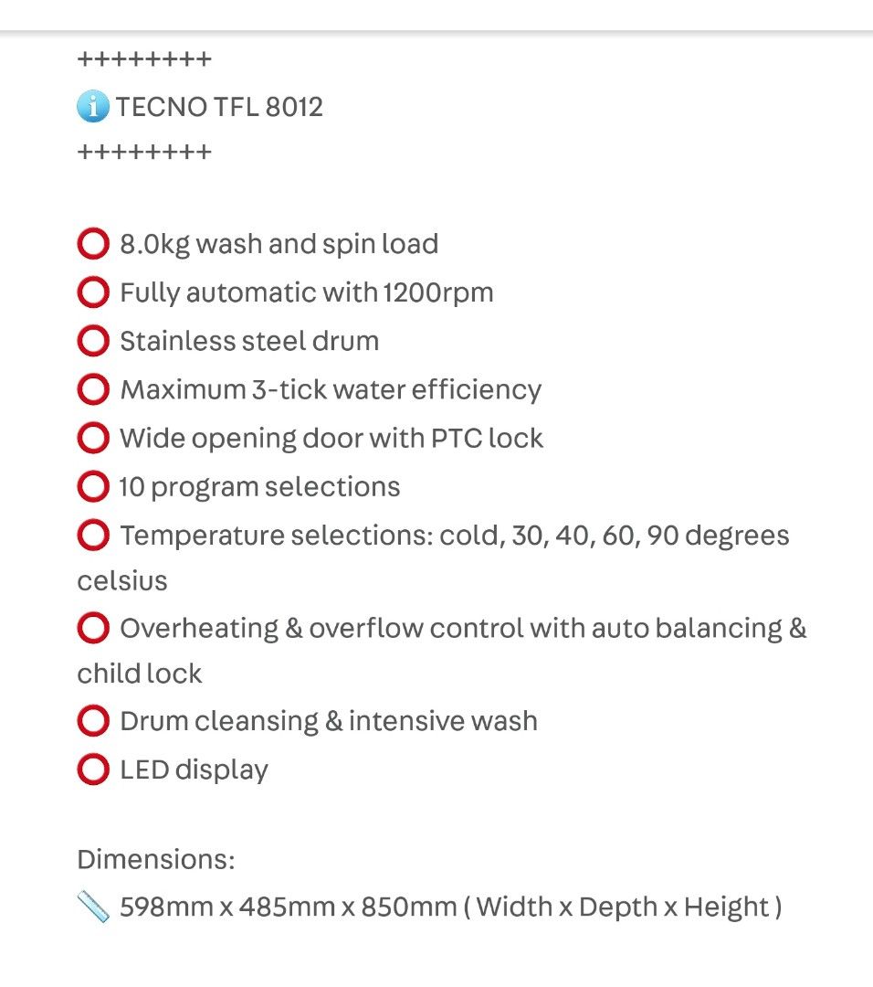 Techno Washing Machine, TV & Home Appliances, Washing Machines and ...