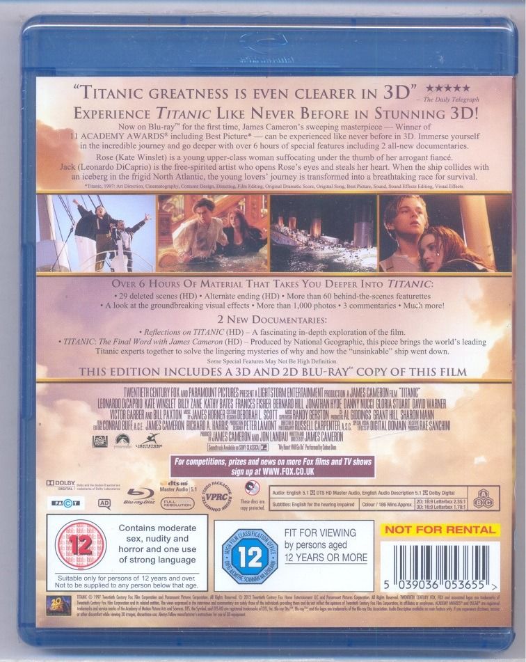 Titanic 3D [ Blu-Ray ], Hobbies & Toys, Music & Media, CDs & DVDs on Carousell