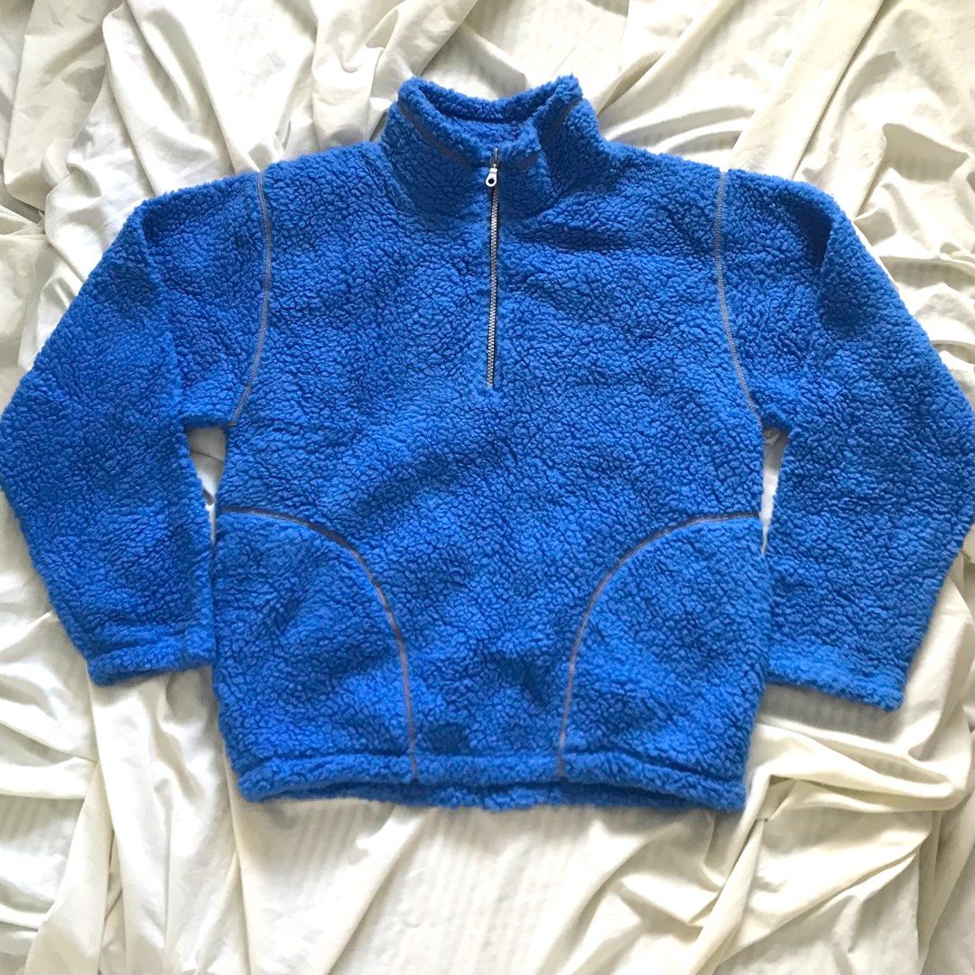 Uniqlo Cobalt Blue Teddy Bear Quarter Zip Up Collared Sweater Jacket ...