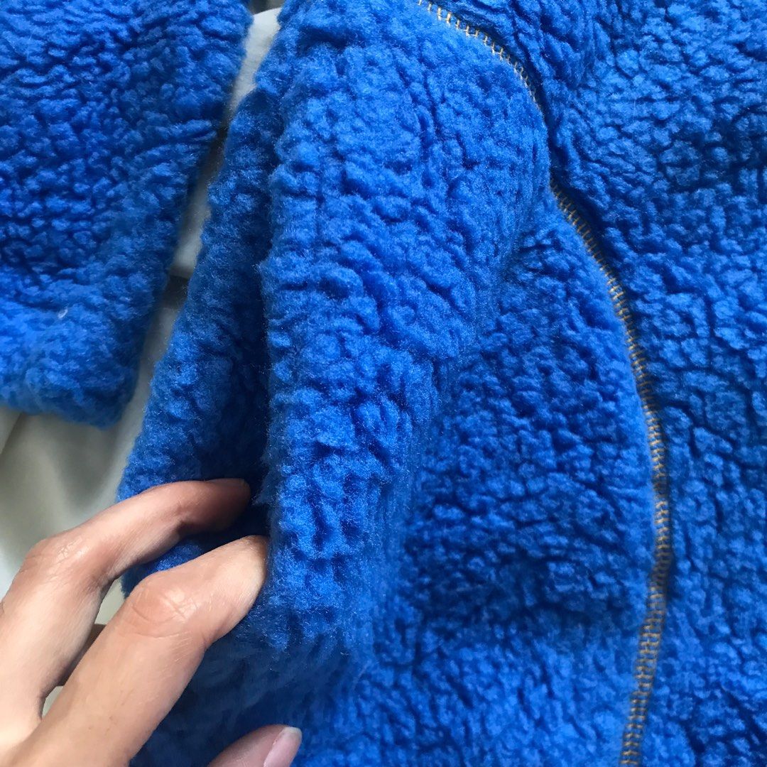 Uniqlo Cobalt Blue Teddy Bear Quarter Zip Up Collared Sweater Jacket ...