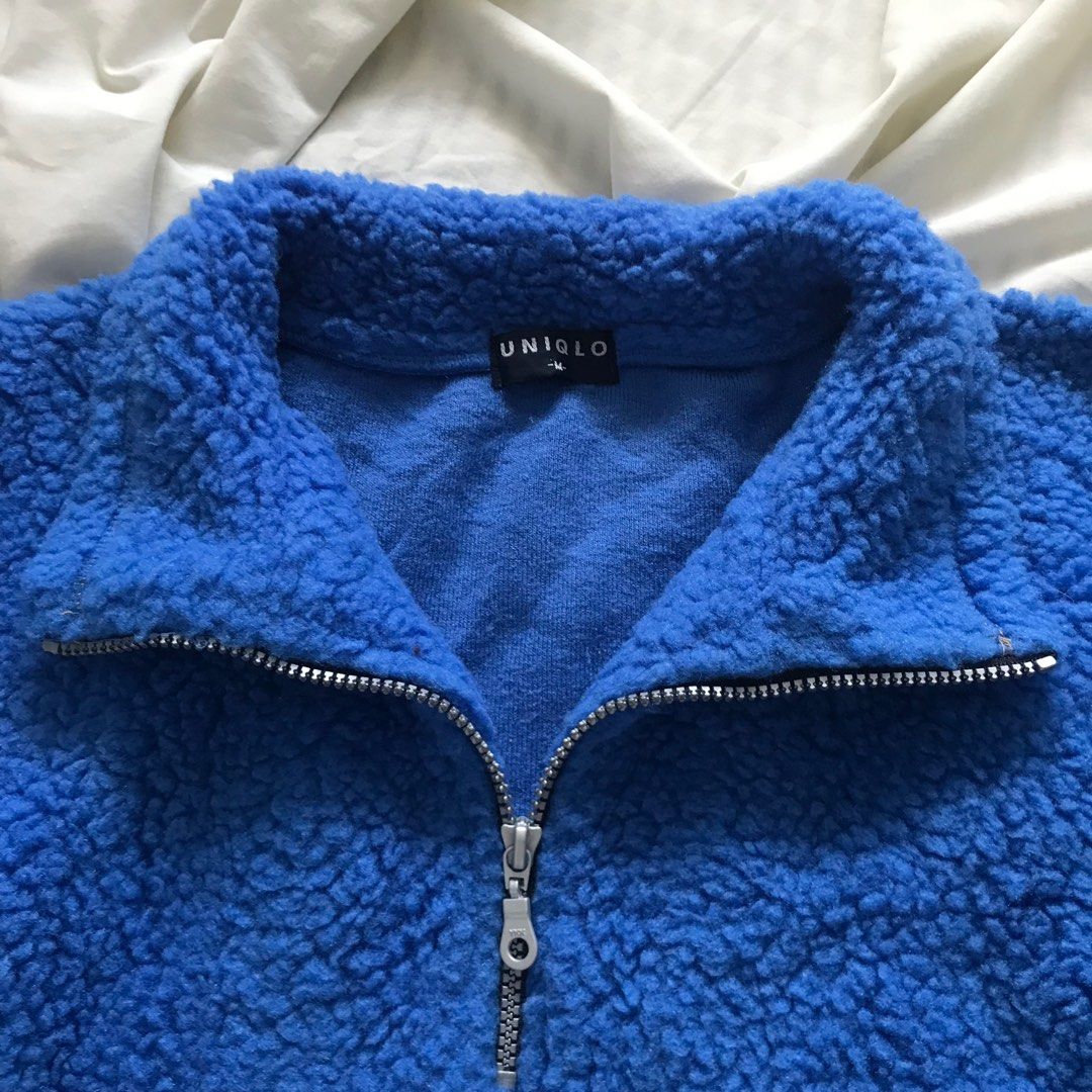 Uniqlo Cobalt Blue Teddy Bear Quarter Zip Up Collared Sweater Jacket ...