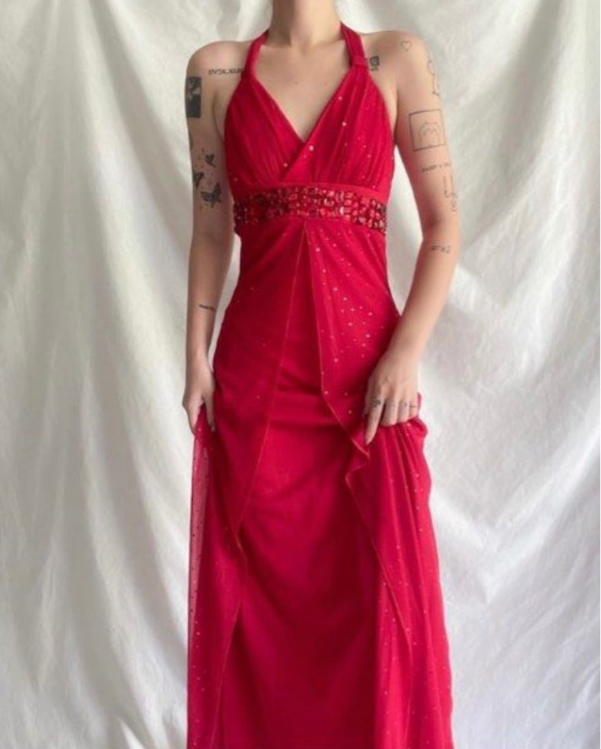 vintage red evening gown/prom dress, Women's Fashion, Dresses & Sets ...