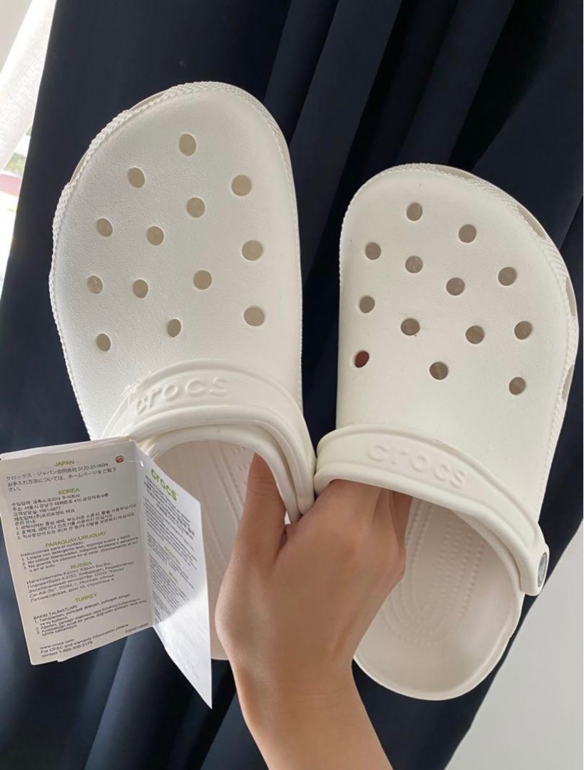 White Plain Crocs, Women's Fashion, Footwear, Flipflops and Slides on ...