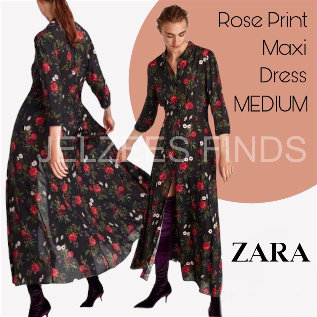 ZARA Rose Print Maxi Dress-M, Women's Fashion, Dresses & Sets, Dresses ...