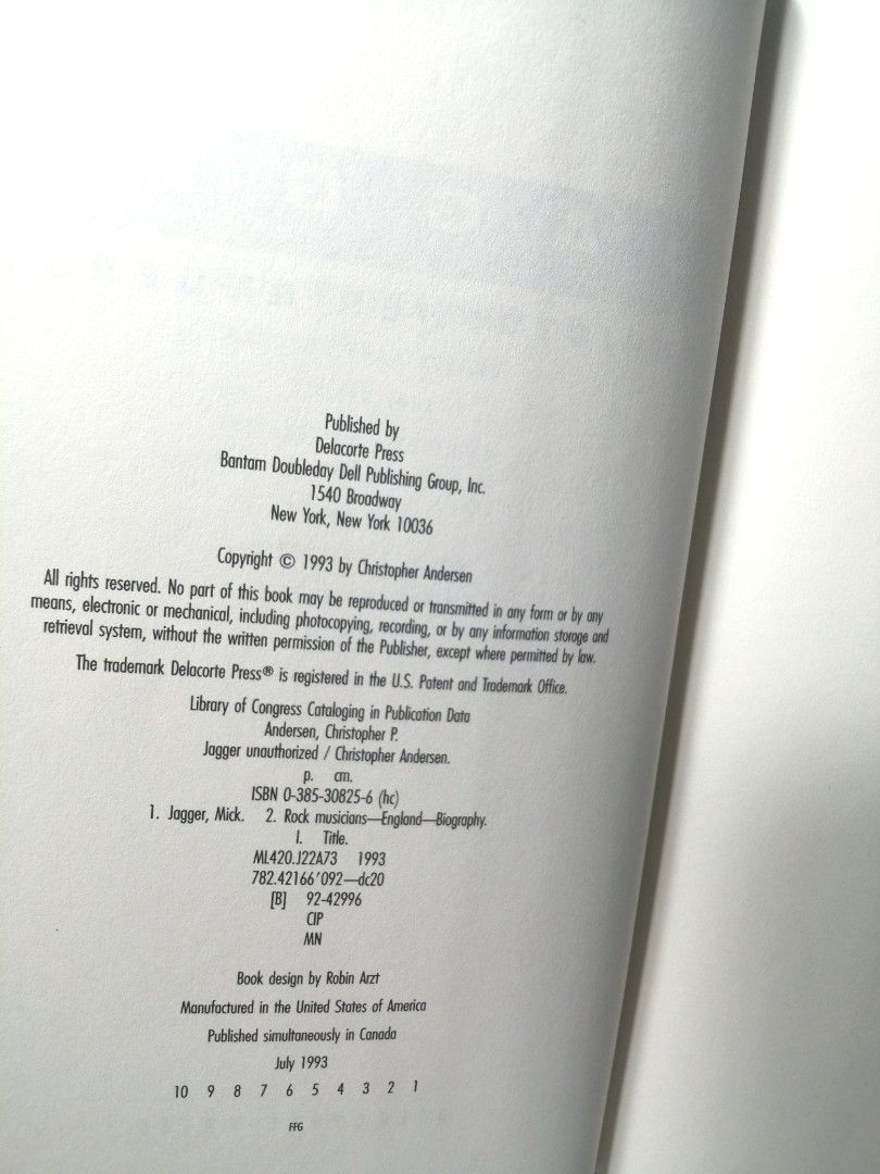 1993 ( MICK ) JAGGER UNAUTHORIZED Hardbound Biography Book by ...