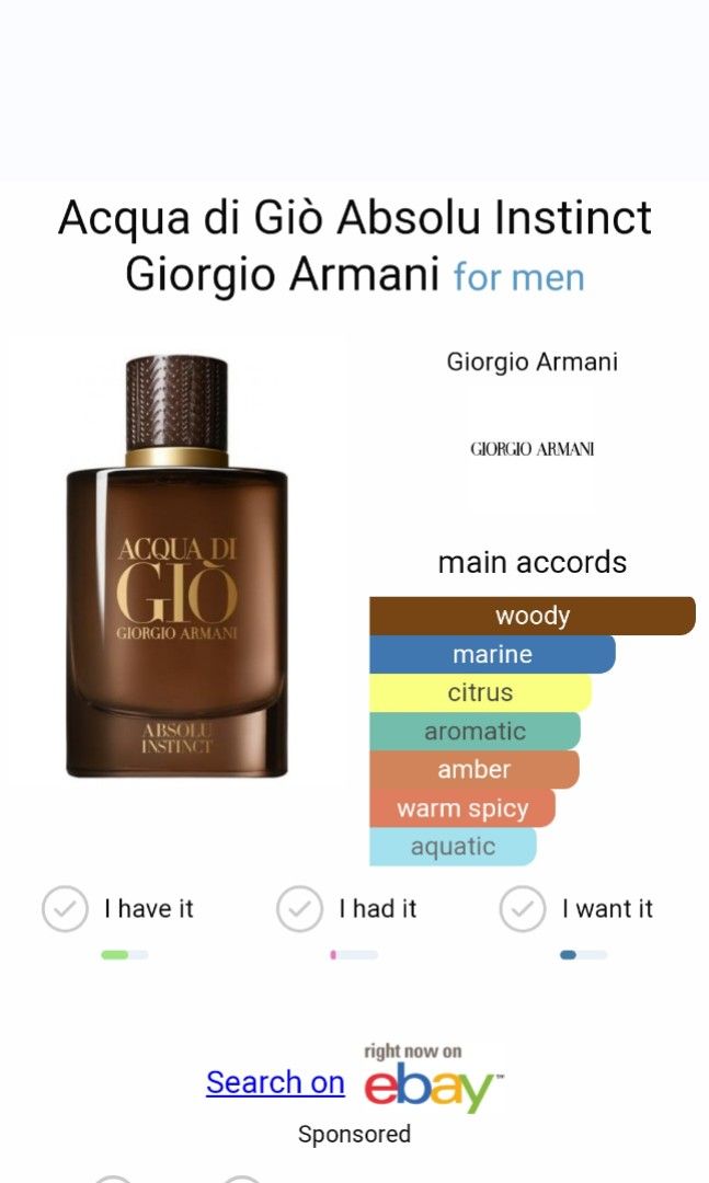 Acqua Di Gio Absolu Instinct For Men 100ml by GIORGIO ARMANI Original ...