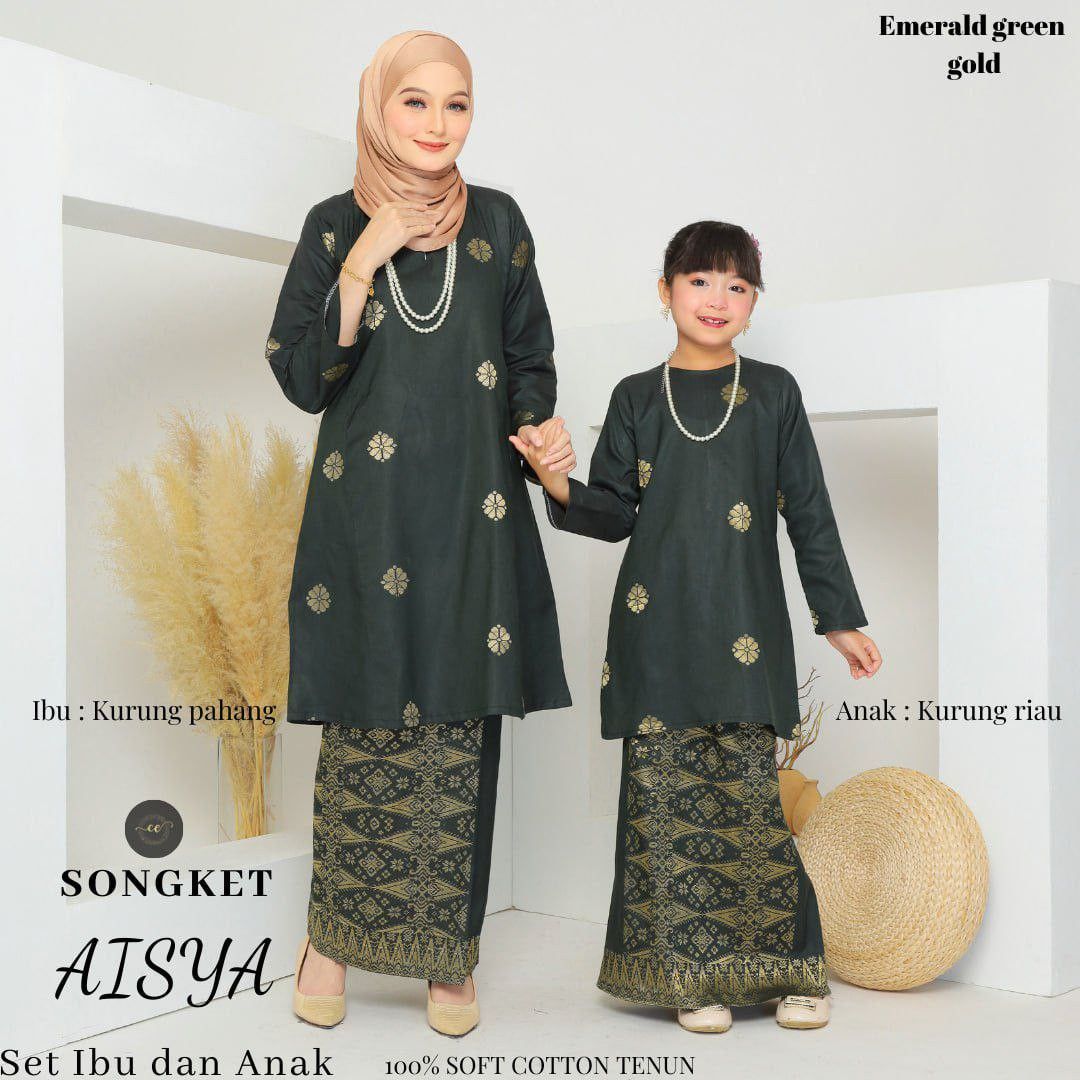 AISYA SONGKET IBU DAN ANAK (RAYA 2023), Women's Fashion, Muslimah ...