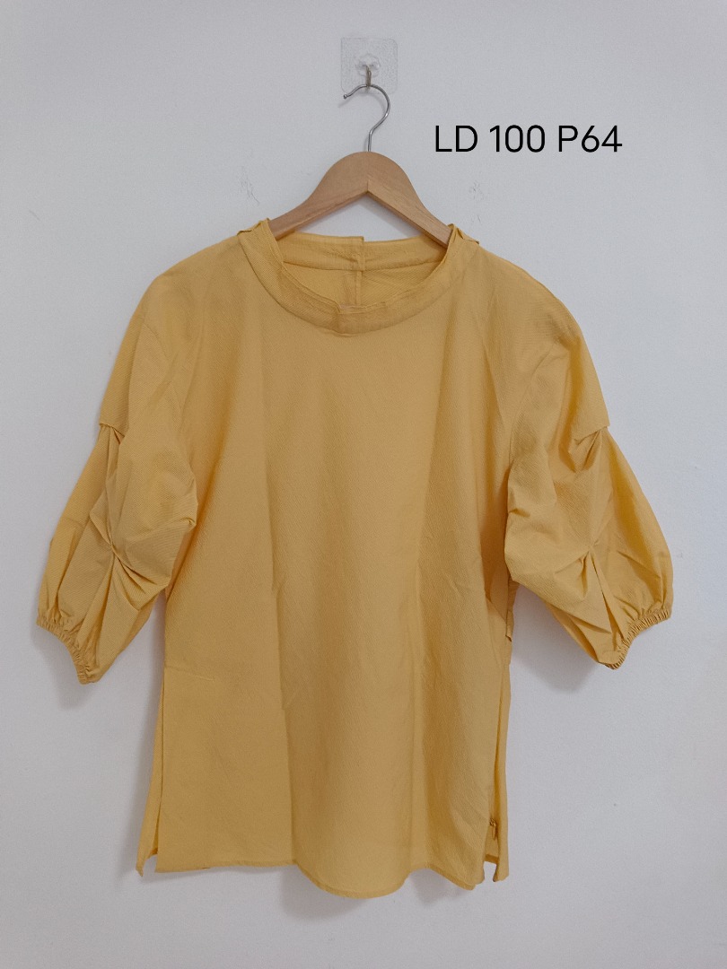 Atasan Blouse lucu unik cantik kuning ala Korea, Fesyen Wanita, Pakaian ...