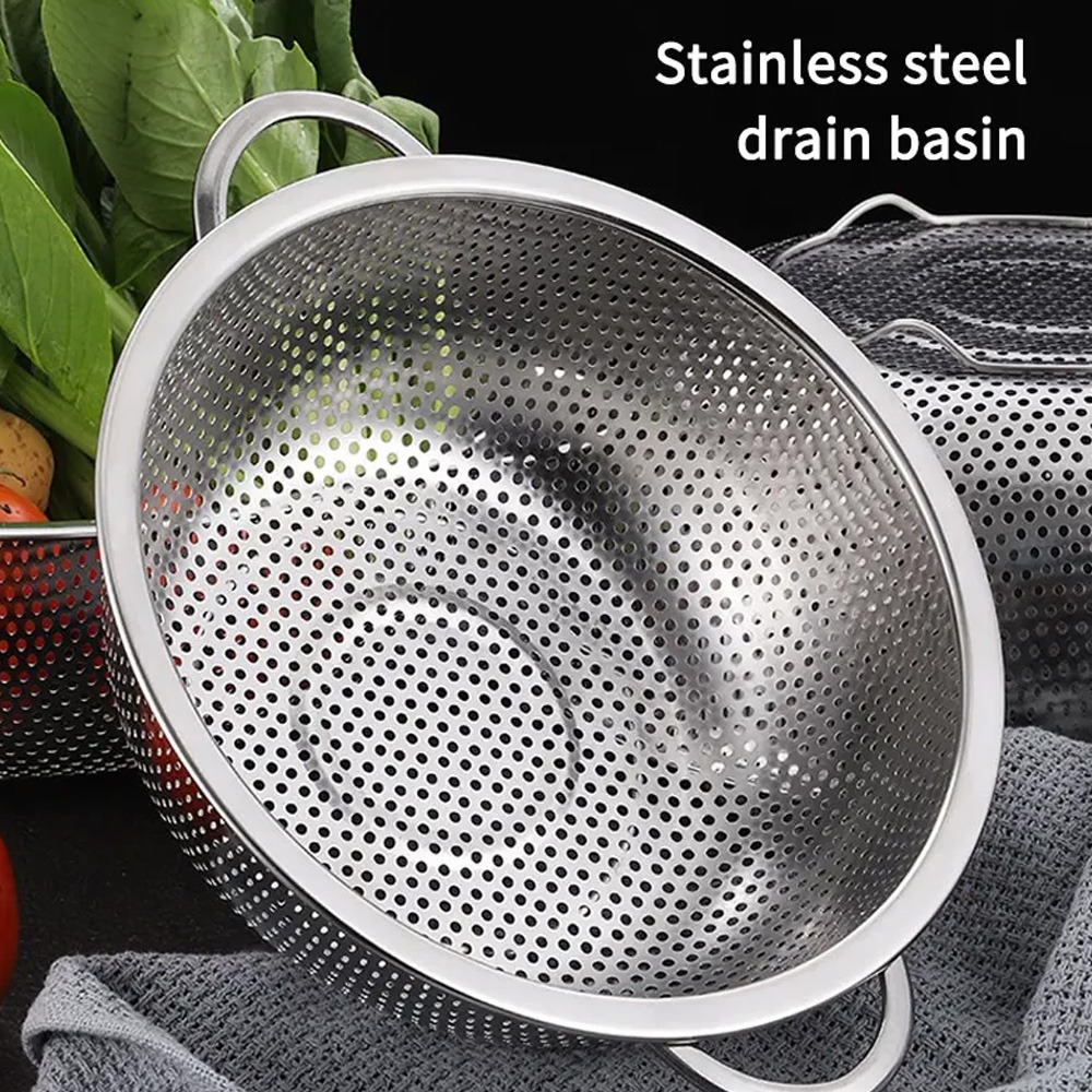 Colander Strainer Kitchen Drainer Stainless Steel Basket 25cm 22cm Easy Grip with 2, Furniture ...