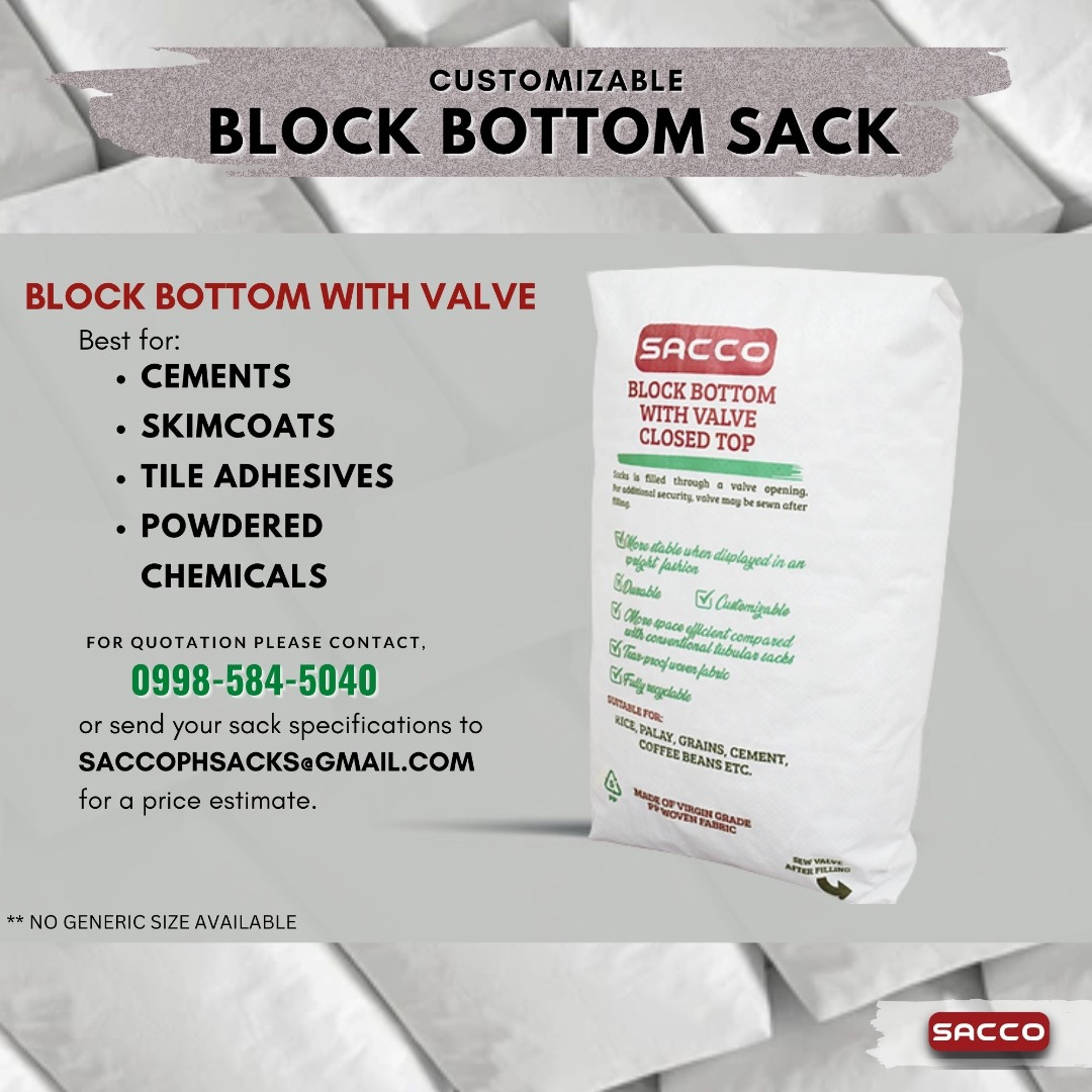 SACCO SACK CUSTOMIZABLE LAMINATED CEMENT SACK | BLOCK TYPE SACK ...