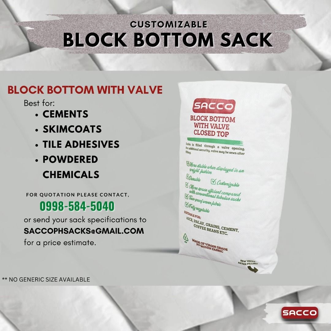 SACCO SACK CUSTOMIZABLE LAMINATED CEMENT SACK | BLOCK TYPE SACK ...