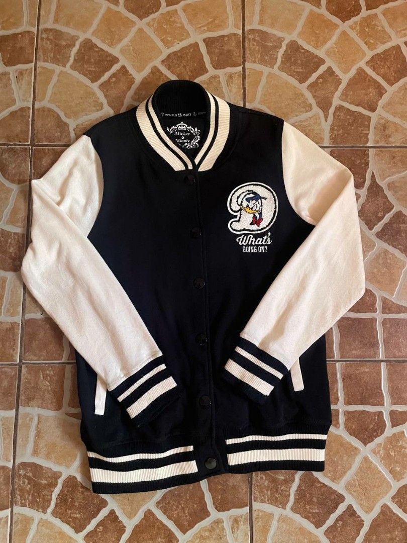 Disney - Vintage Donald Mickey Black and Cream Outline Baseball Jacket ...