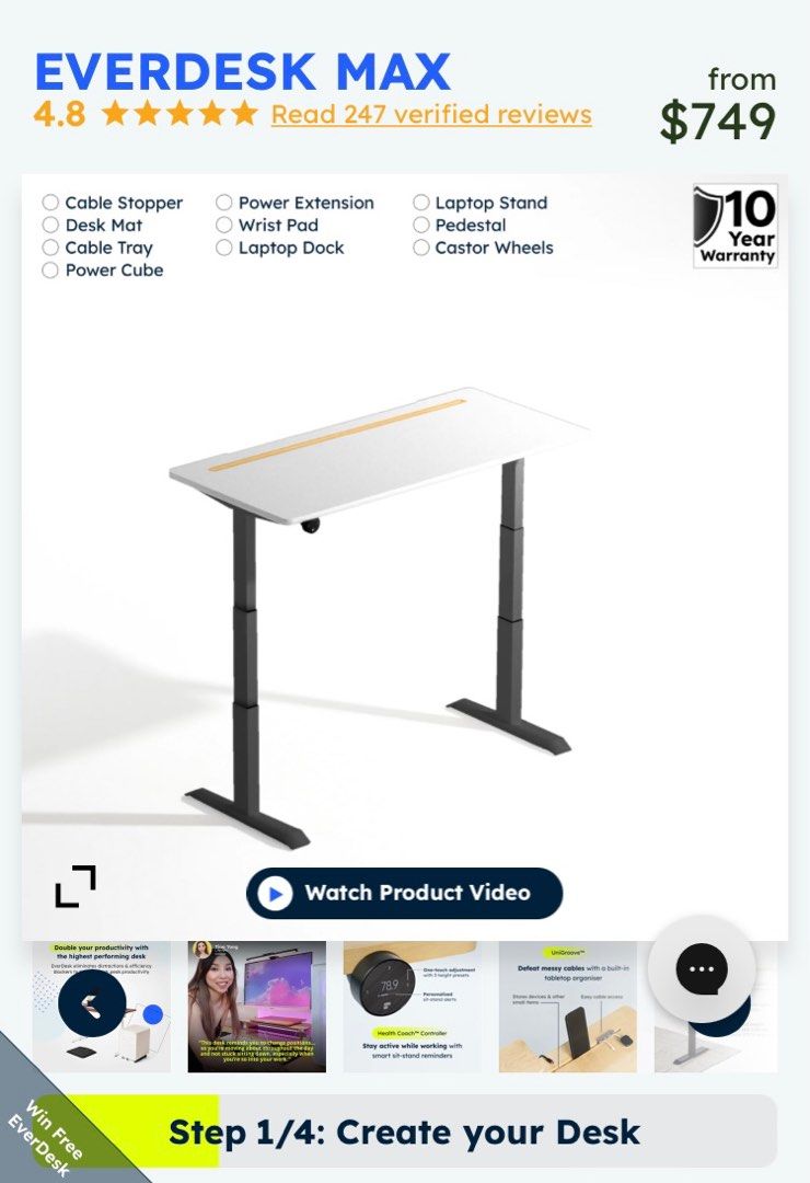 Everdesk Max standing desk, fully customizable + free delivery!, Furniture & Home Living ...