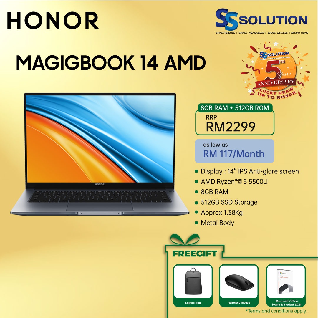 HONOR MagicBook 14 8GB+512GB AMD Ryzen 5500U 2 Years Warranty by Honor ...