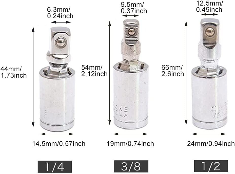 Impact Universal Joint Socket Sets 1/4 Inch, 3/8 Inch, 1/2 Inch Swivel ...