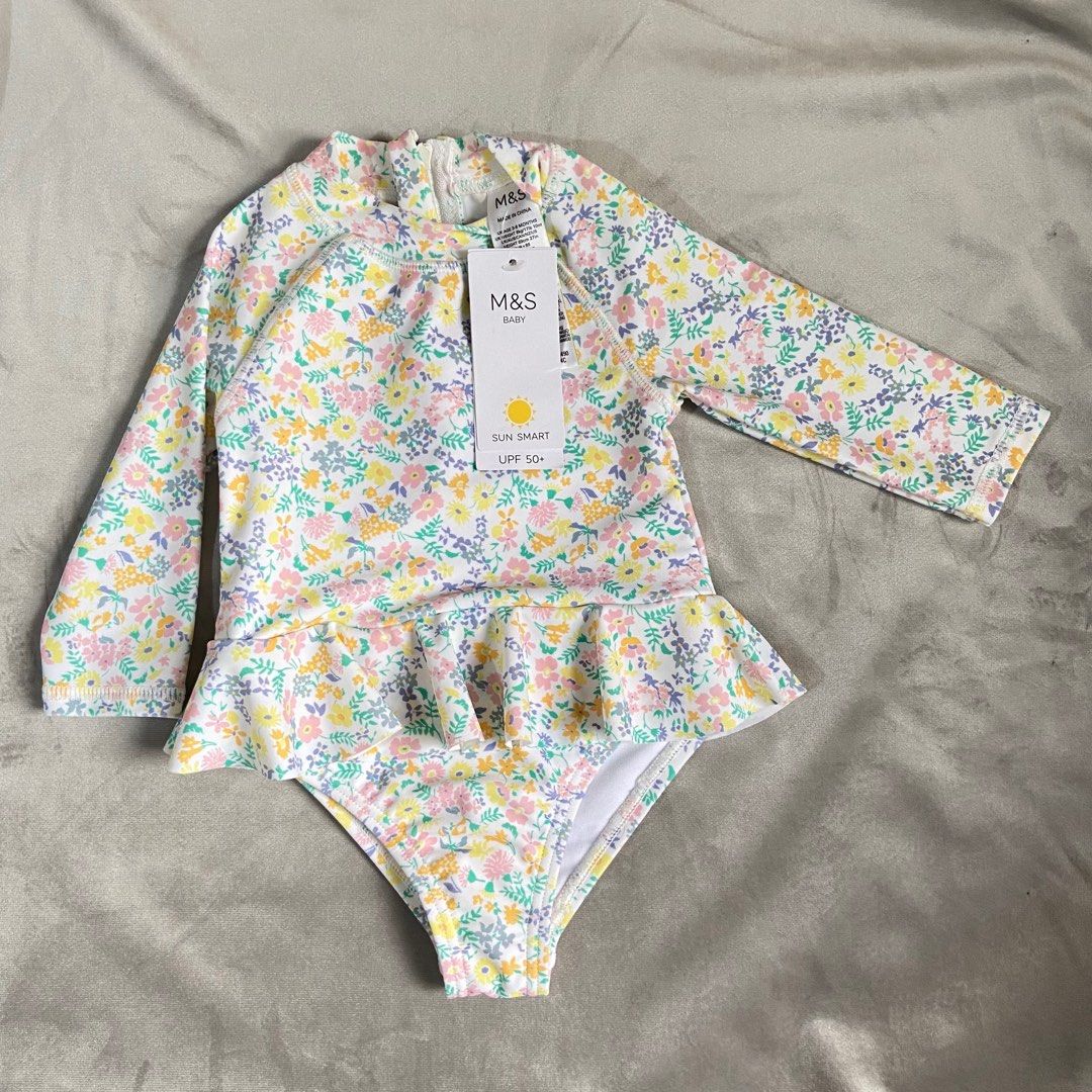 Marks and Spencer Baby Rash guard frill long sleeve swimsuit 3-6 mos ...
