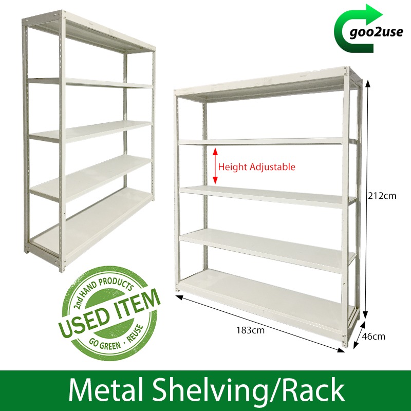 Metal 5 Tier Shelving Height Adjustable White Rack - 183cm x 46cm ...