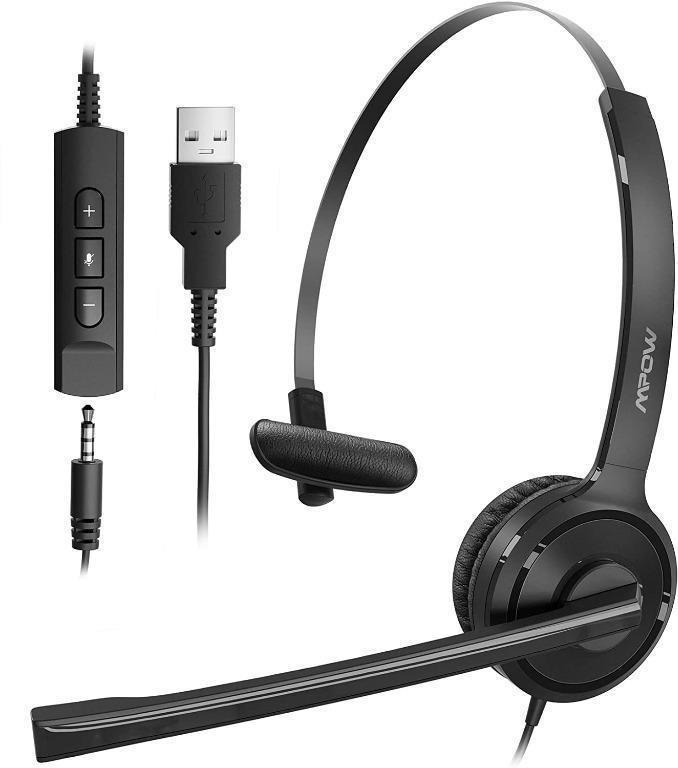 Mpow Single-Sided USB Headset with Microphone,270 Degree Boom Mic for ...